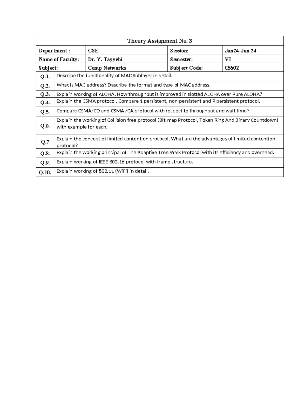 RGPV 3rd sem notes - ccc - Theory Assignment No. 3 Department : CSE ...