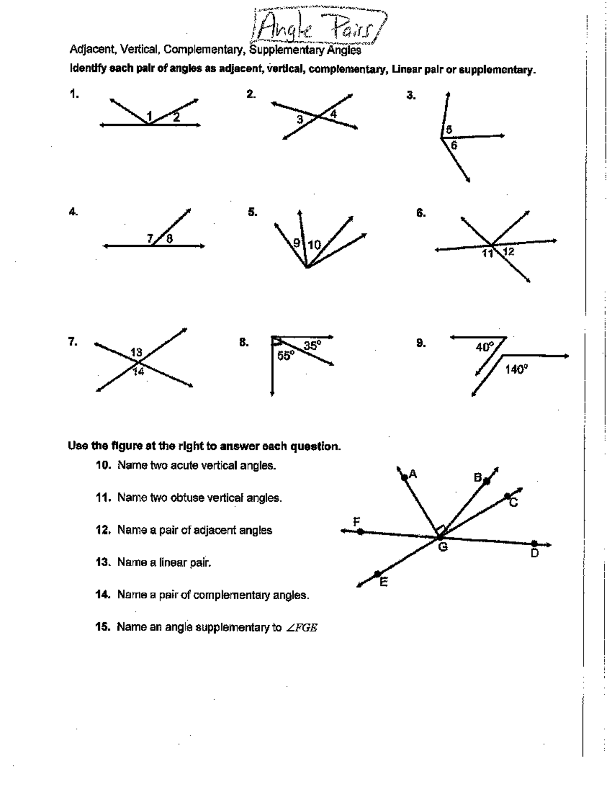 Angle Pairs Wksht - Studocu