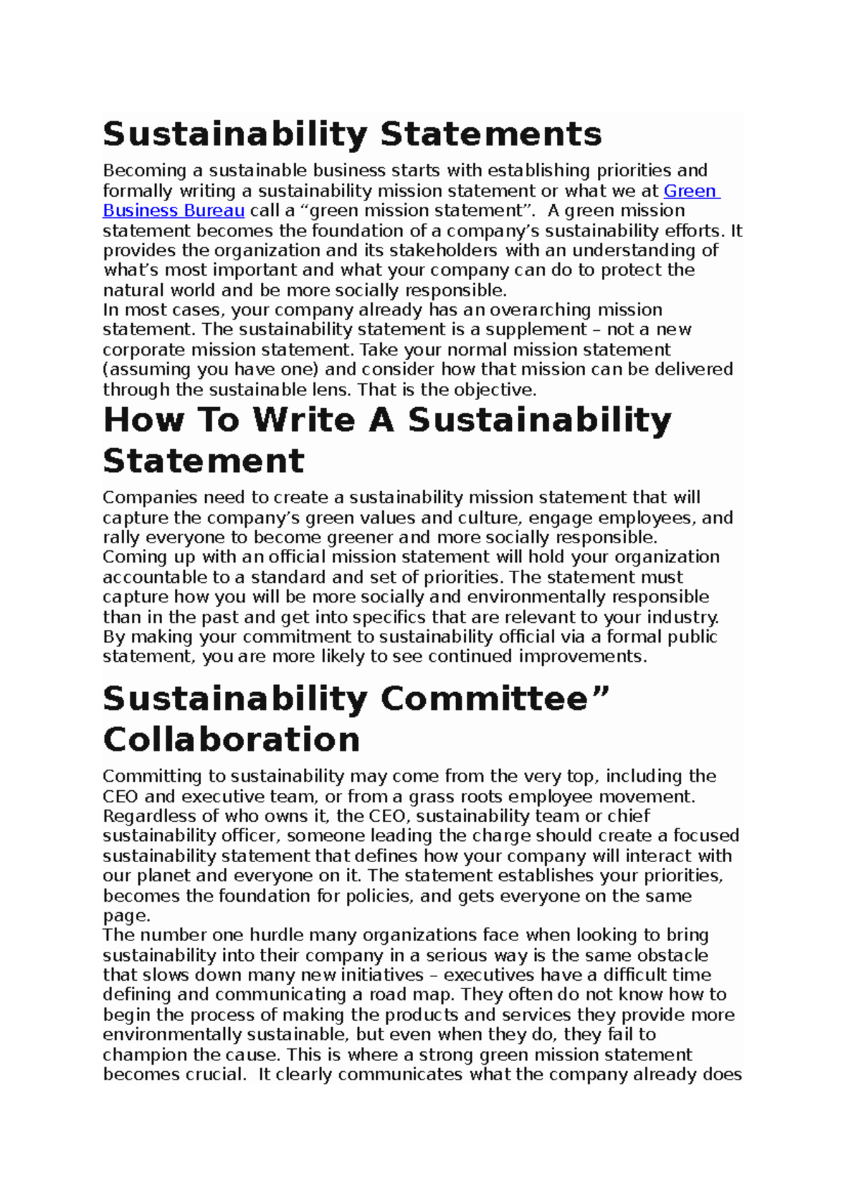 Ass2 - Sustainability Statements Becoming a sustainable business starts ...