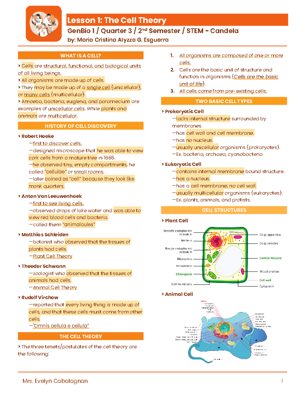 GenBio 1 - The Cell Theory - Lesson 1: The Cell Theory GenBio 1 / Quarter 3 / 2 nd Semester ...
