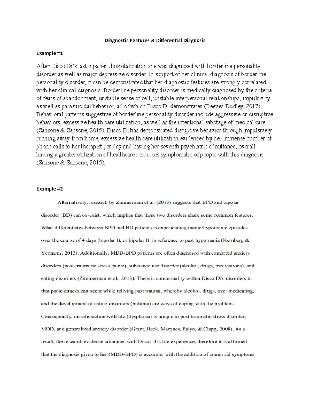 Assignment Examples - Diagnostic Features Differential Diagnosis ...