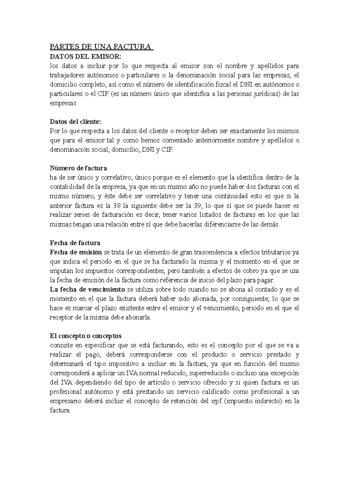Partes DE UNA Factura - ayuda - PARTES DE UNA FACTURA DATOS DEL EMISOR ...