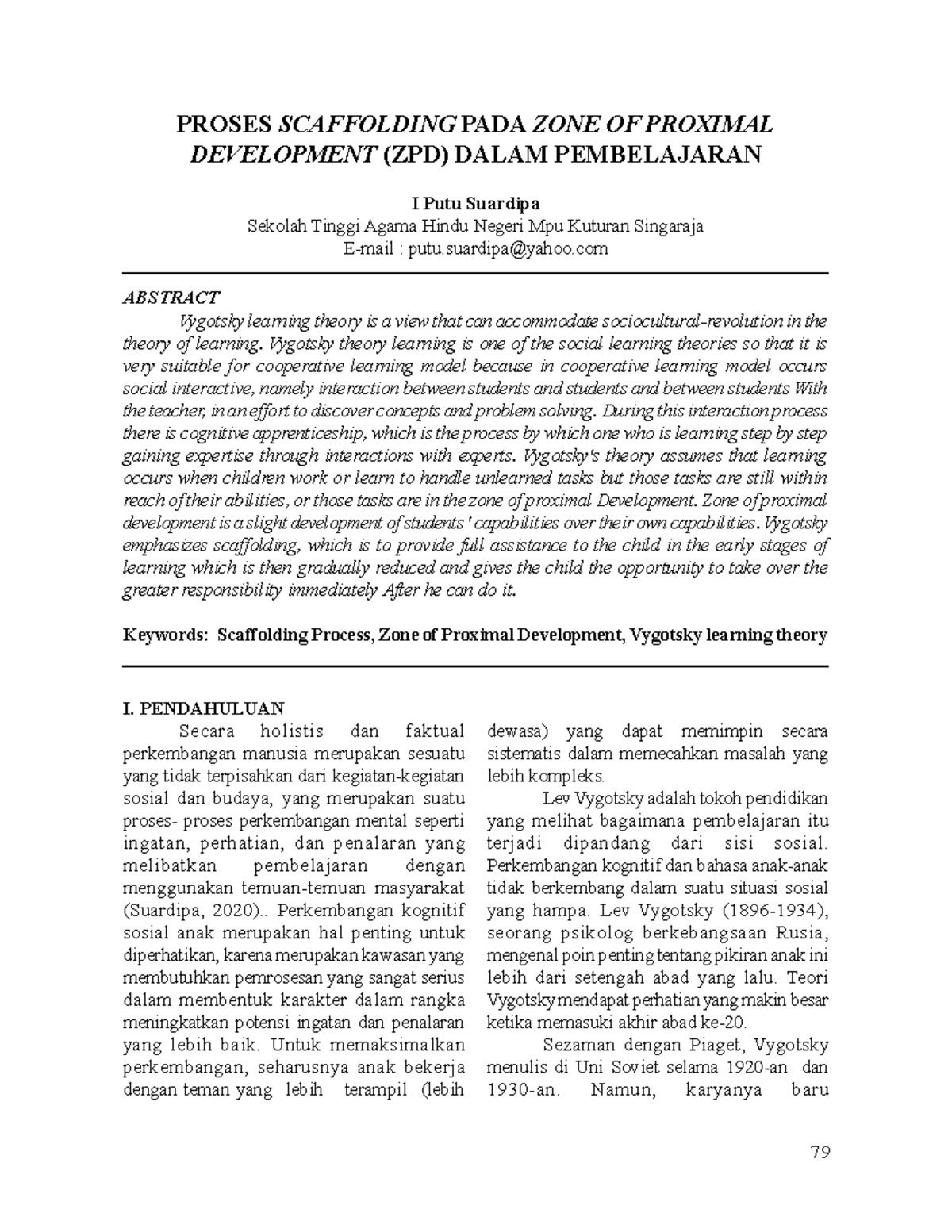 Artikel Jurnal Proses Scaffolding Pada Zone Of Proximal Development