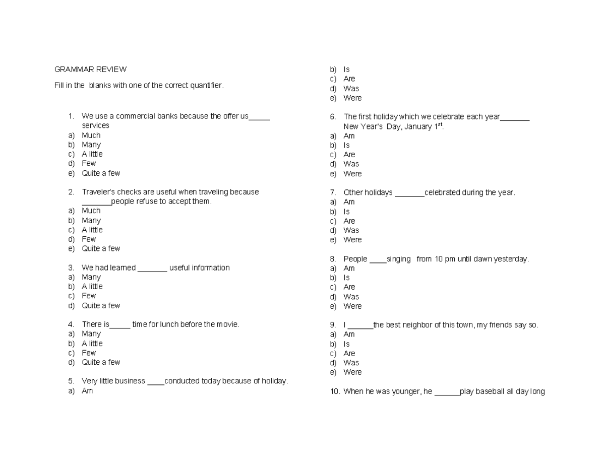 Grammar Review 2 - Apoyo para practicar ingles - GRAMMAR REVIEW Fill in ...