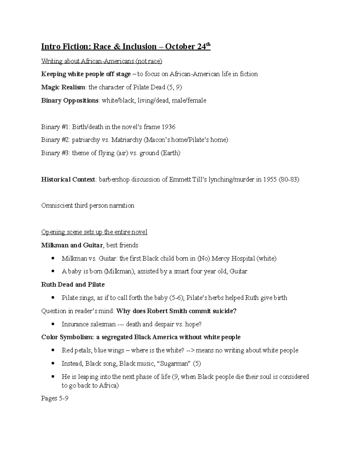 Intro Fiction Week 10 Notes - Intro Fiction: Race & Inclusion – October ...