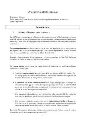 Contrats Spéciaux - Notes de cours - Attention entrée en vigueur de la ...