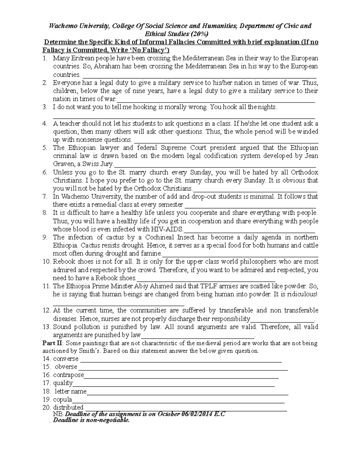 Group Assignment logic - Wachemo University, College Of Social Science ...