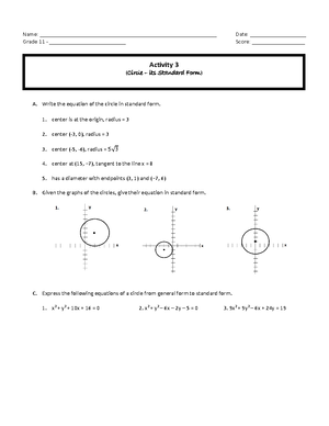 Precal Activity Sheet Circle - Name