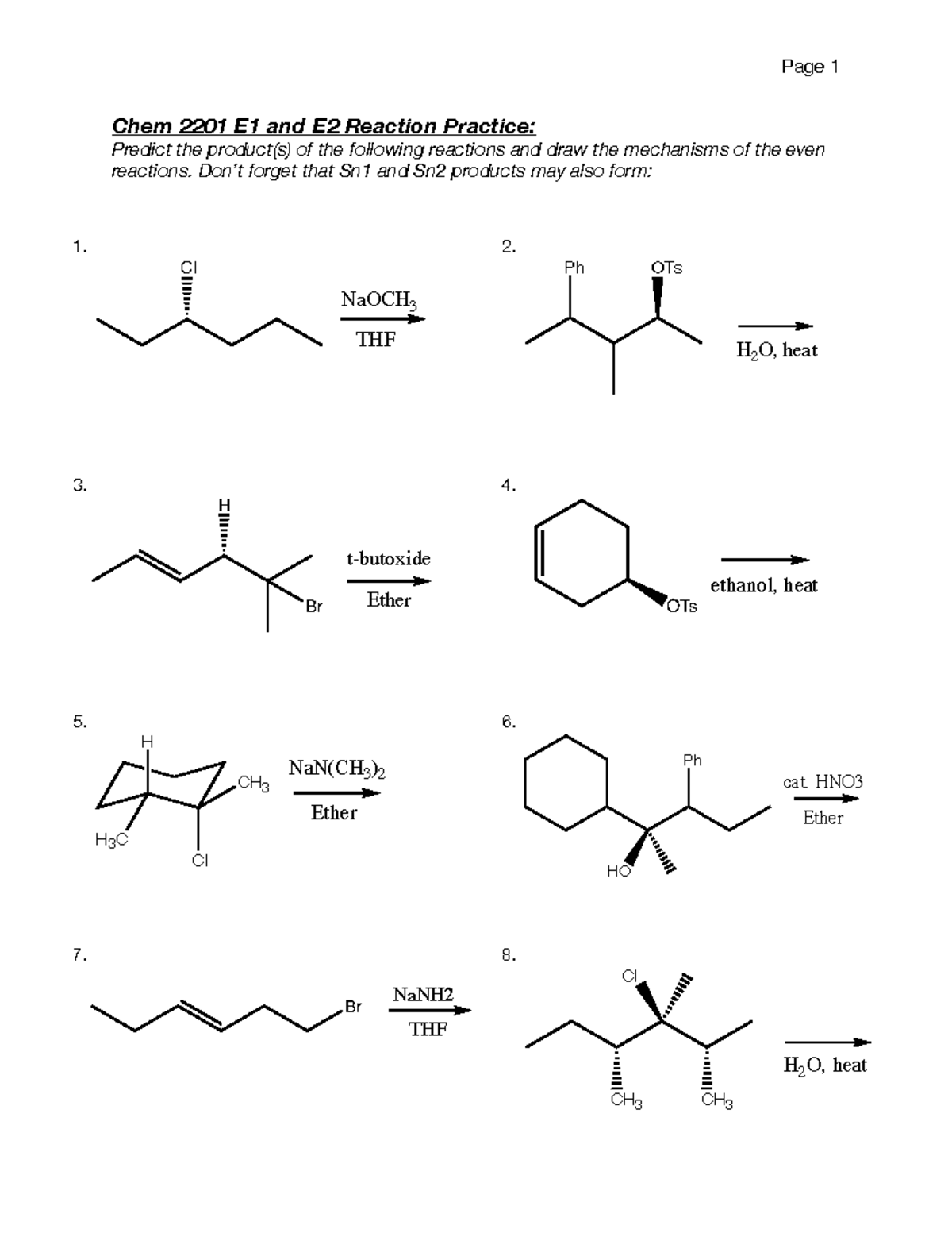 WS 16 E1 and E2 - WS 16 E1 and E2 - Chem 2201 E1 and E2 Reaction Practice: Predict the product(s ...
