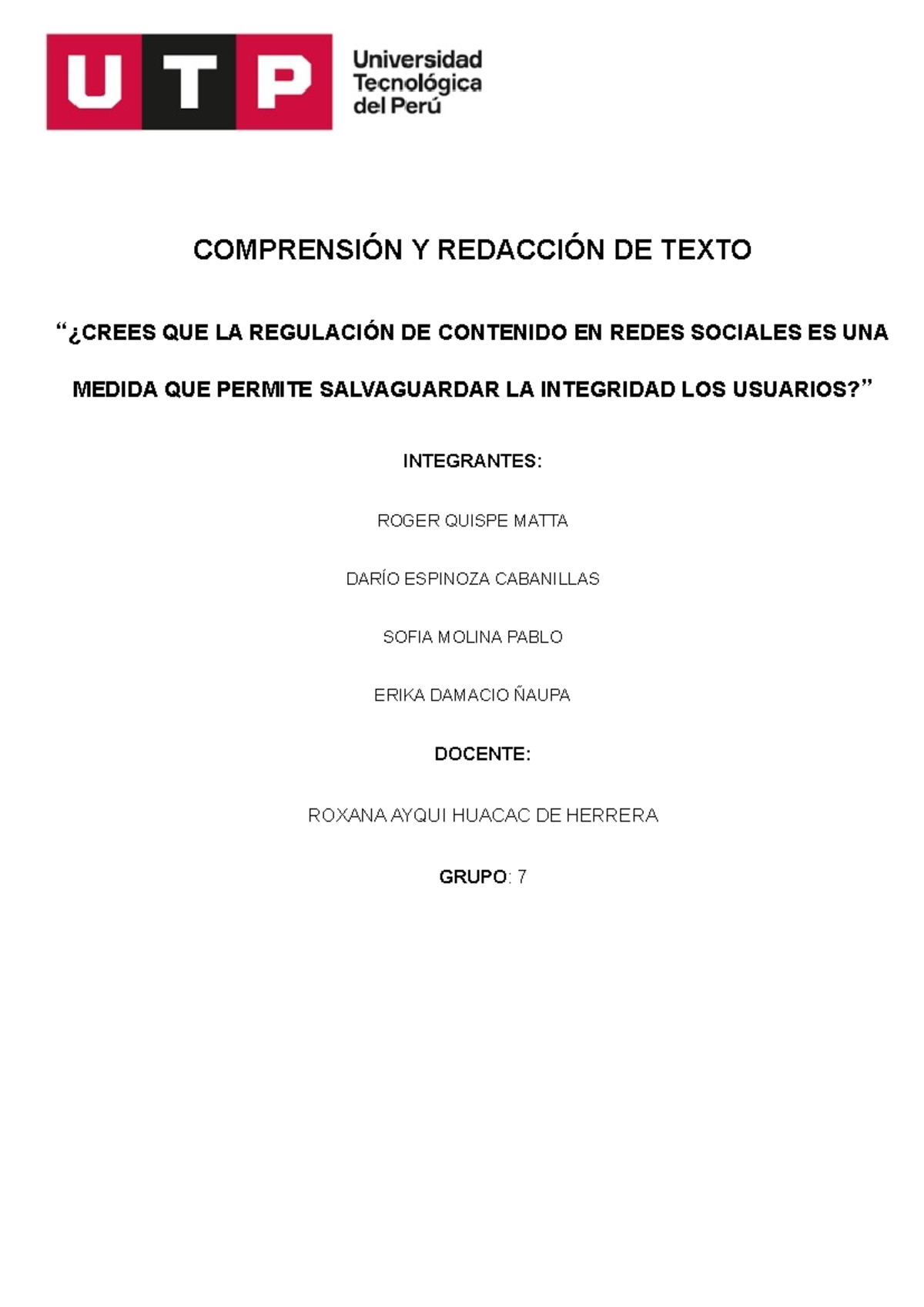 Redaccion preeliminar y esquema de prduccion - semana 10 Grupo 7 - COMPRENSIÓN Y REDACCIÓN DE ...