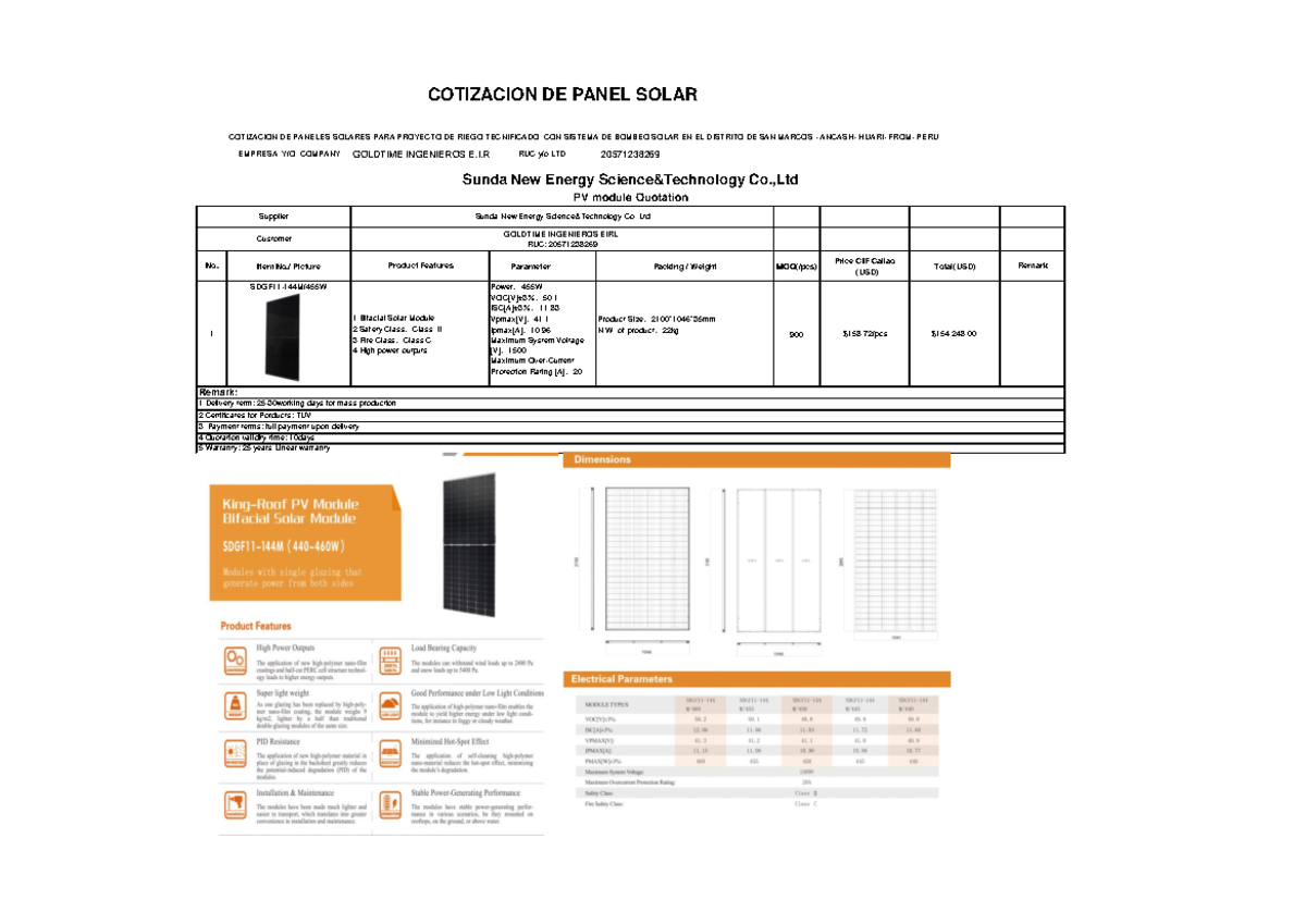 COTI - practicas - COTIZACION DE PANELES SOLARES PARA PROYECTO DE RIEGO TECNIFICADO, CON SISTEMA ...