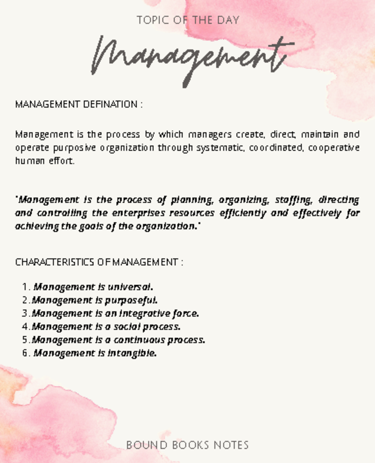 Topic - Management & Planning - Management MANAGEMENT DEFINATION ...