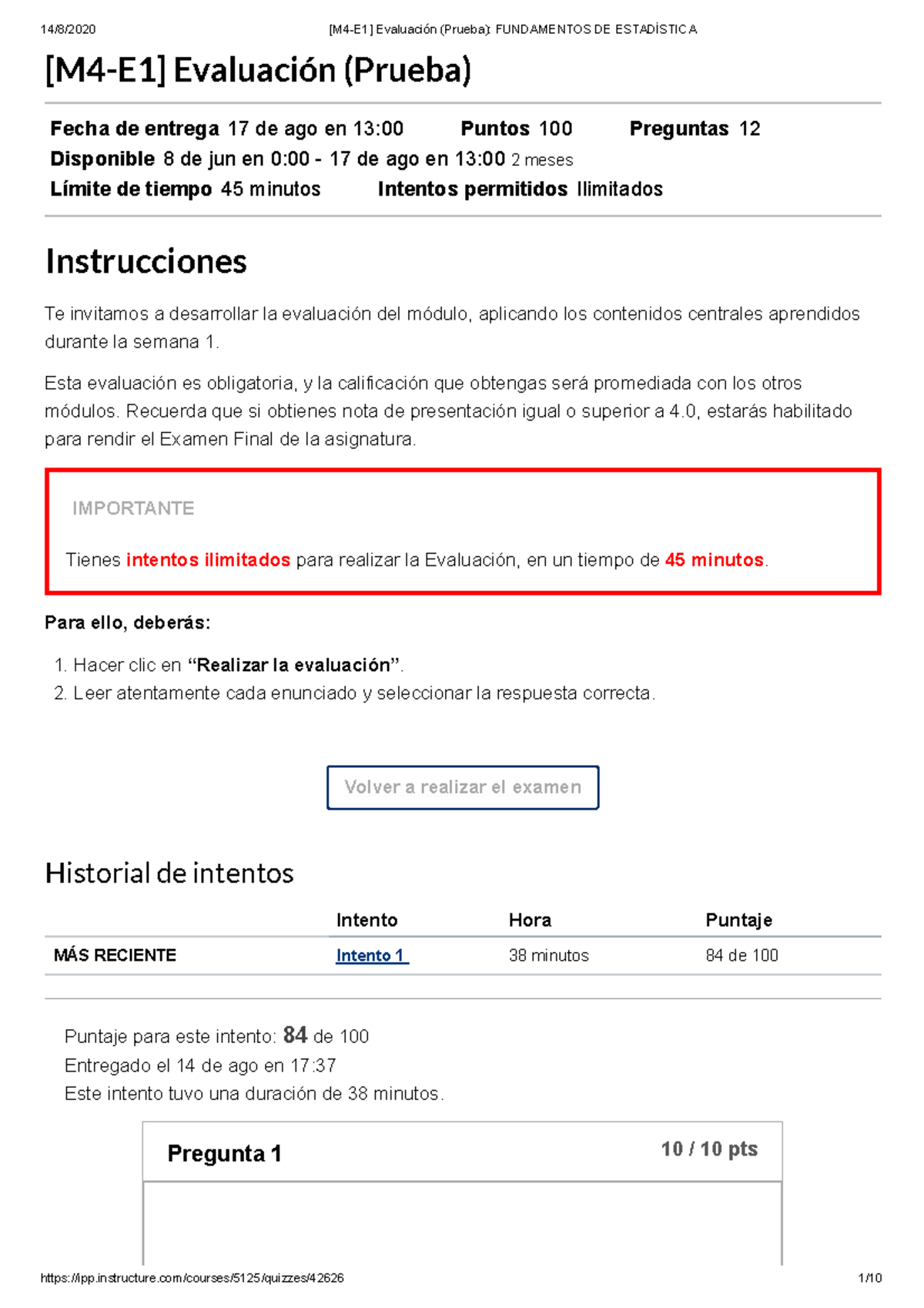 [M4-E1] Evaluaci Ã³n (Prueba) Fundamentos DE Estadã Stica - [M4-E1] Evaluación (Prueba) Fecha de ...