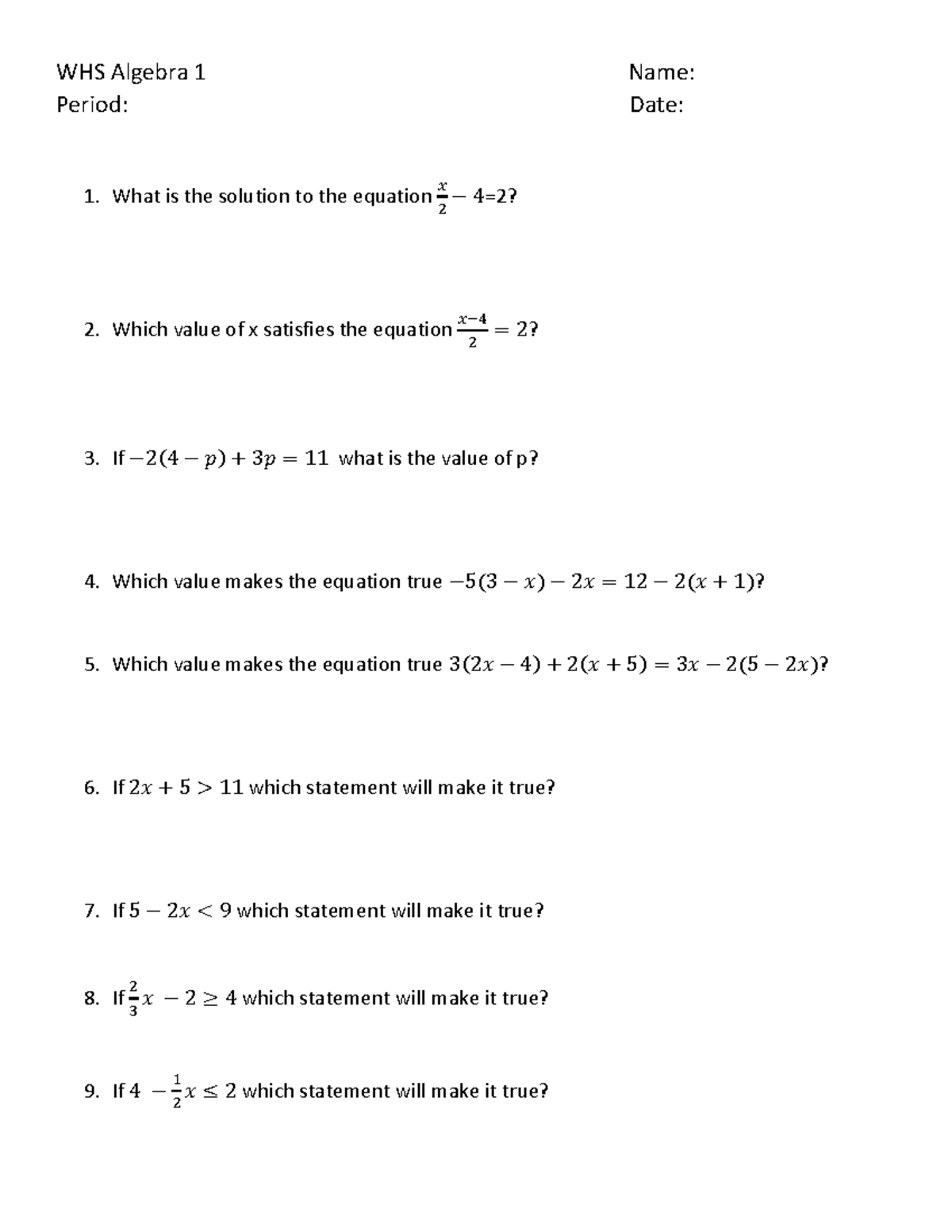 025607804 - Linear Algebra - WHS Algebra 1Period: Name:Date: What is ...