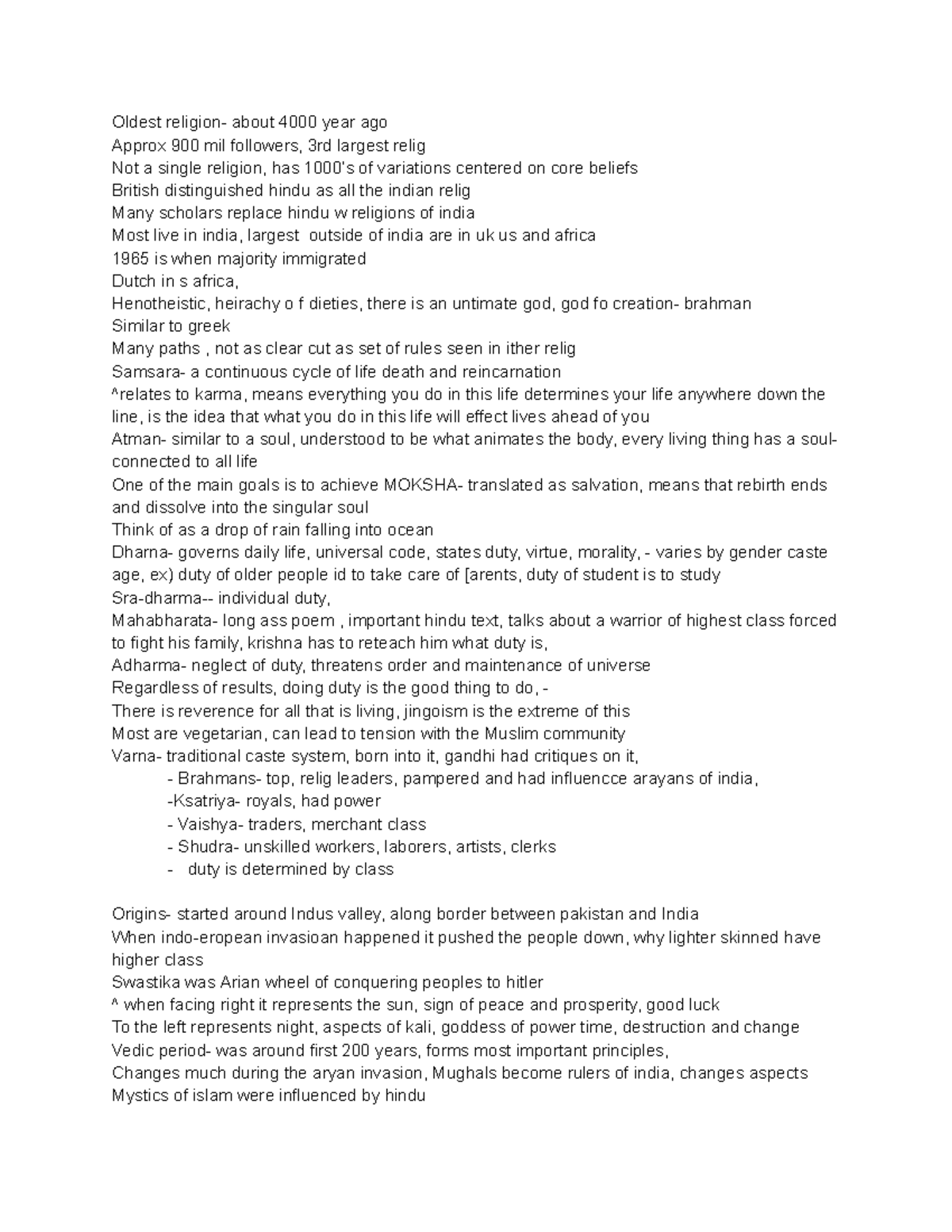 Rel 101 hinduism - Oldest religion- about 4000 year ago Approx 900 mil ...