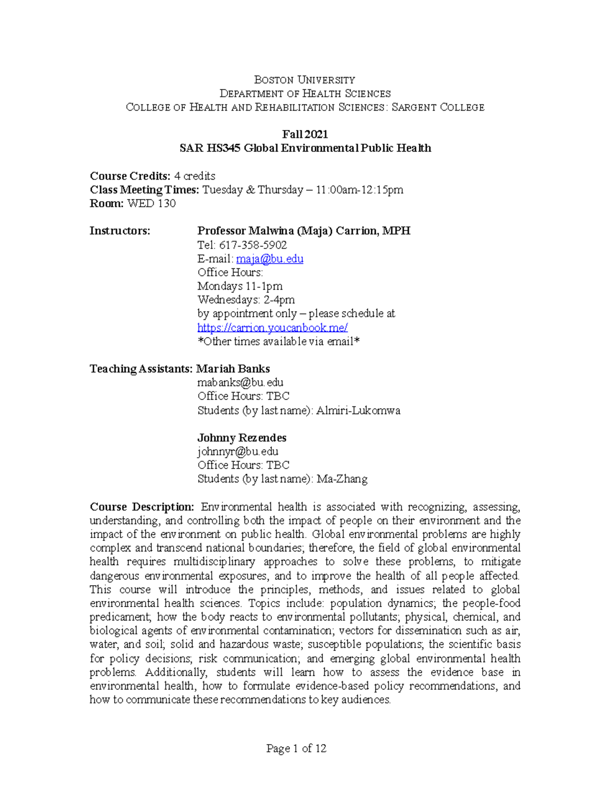 HS345 Syllabus Fall 2021 - BOSTON UNIVERSITY DEPARTMENT OF HEALTH ...