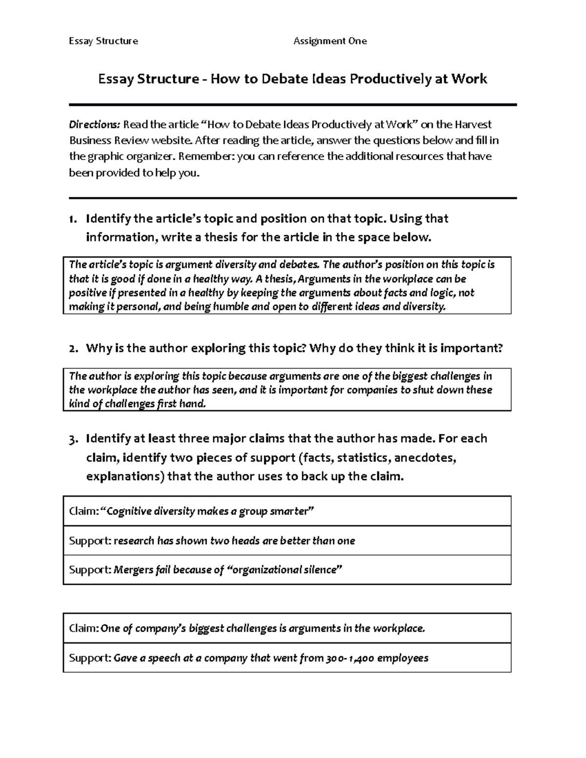 Week 2 - Essay Structure Assignment - Essay Structure Assignment One ...