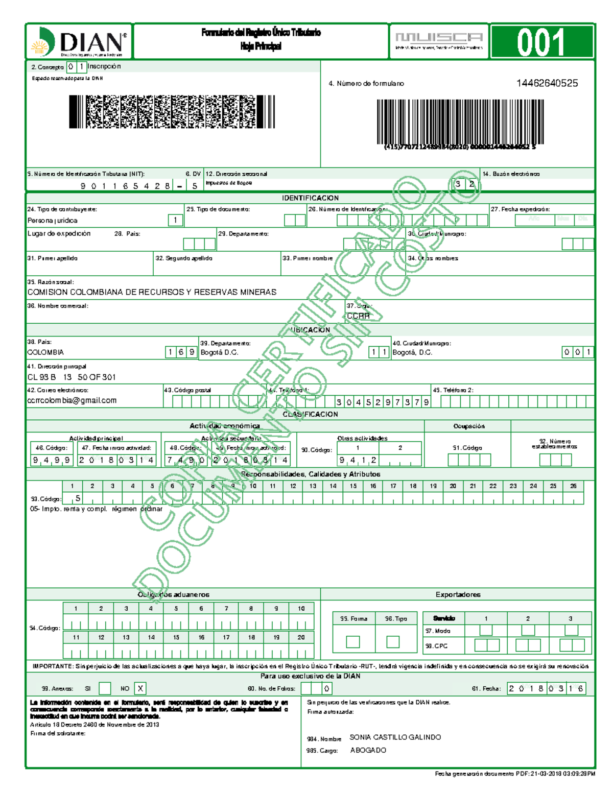 RUT Definitivo CCRR - rut camara de comercio ccrr colombia - Para uso ...
