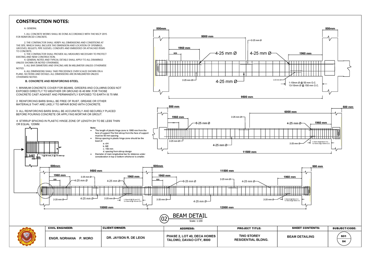 BEAM- Detailing - Just Practice - CIVIL ENGINEER: CLIENT/OWNER: SHEET ...