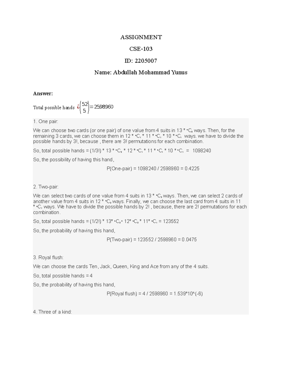 Assignment Cse 103 1 1 Assignment Cse Id 2205007 Name Abdullah Mohammad Yunus Answer Total