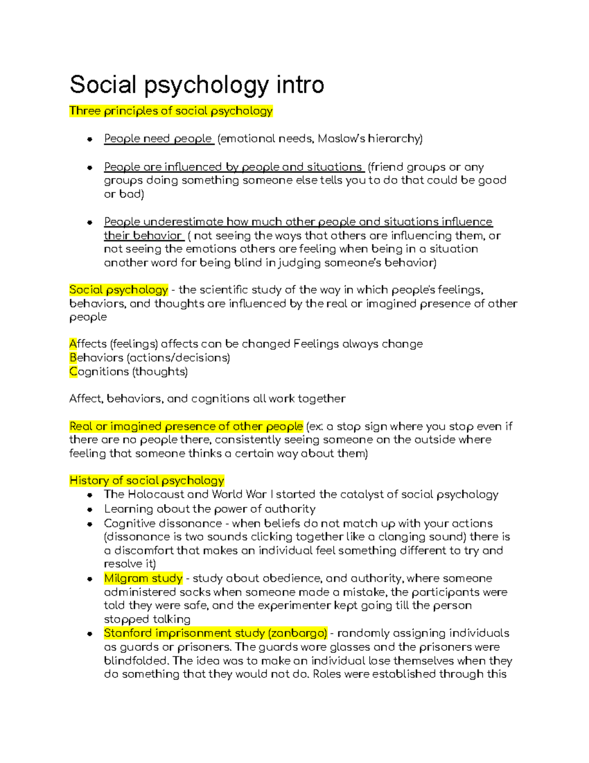Social psychology intro notes - Social psychology intro Three ...