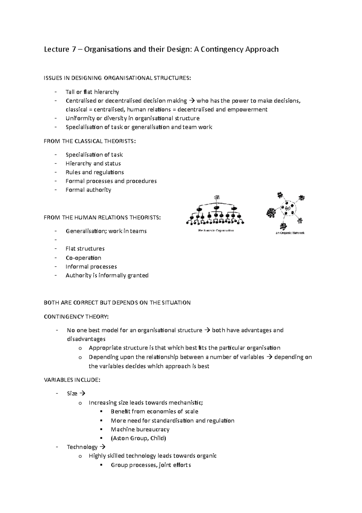 7. Organisational Structure and Design - Contingency Theory - Lecture 7 ...