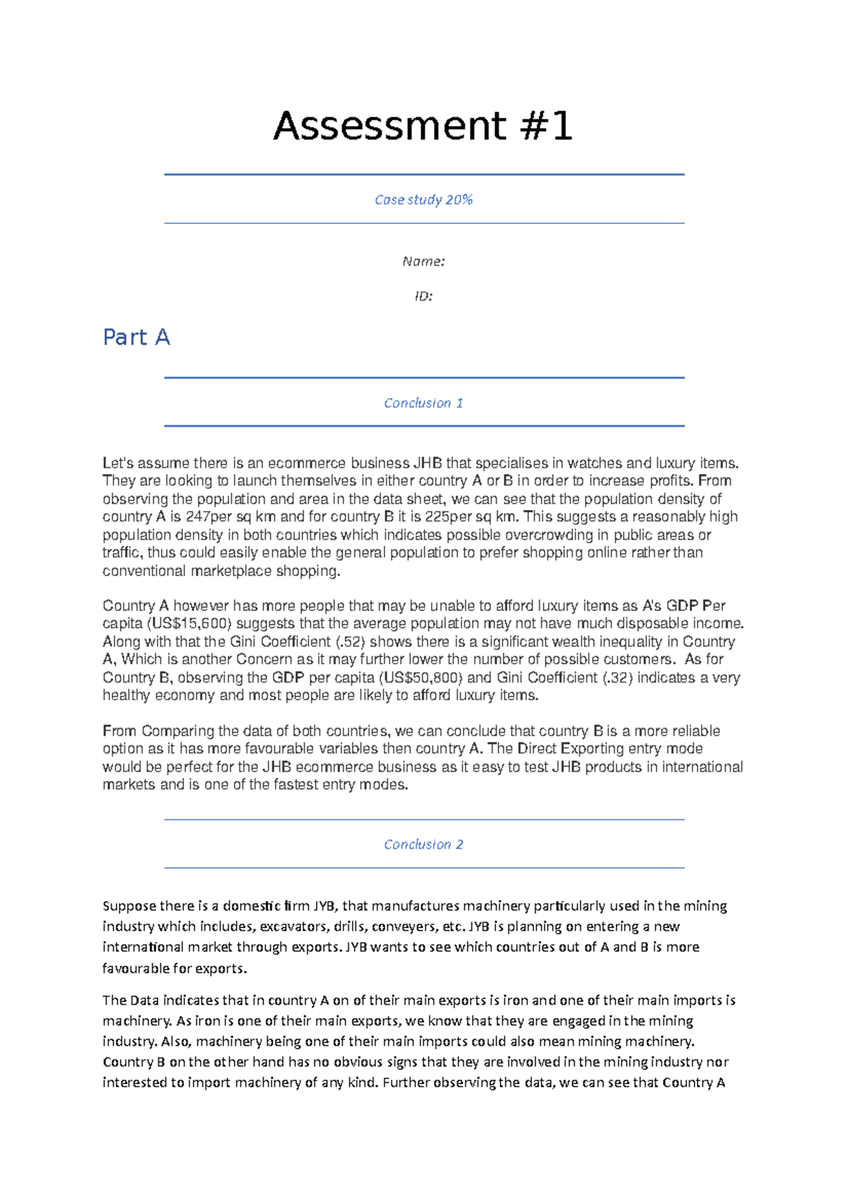 BSB119 Global Business Case Study 20% - Assessment Case study 20% Name ...