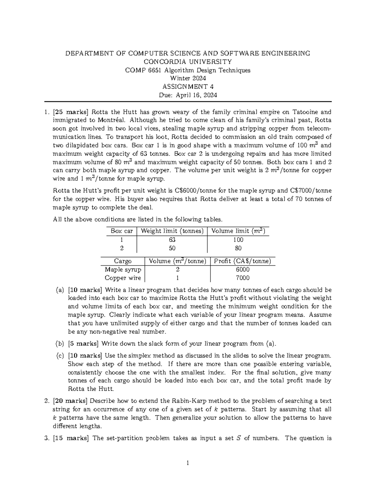 COMP 6651 W24 Assignment 4 - DEPARTMENT OF COMPUTER SCIENCE AND SOFTWARE ENGINEERING CONCORDIA ...