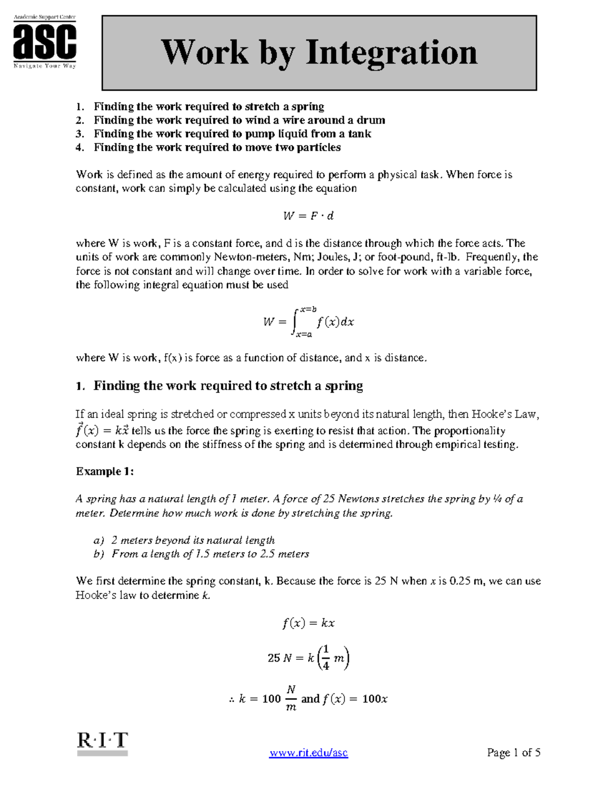 Work by Integration Summer 2017 - Finding the work required to stretch ...