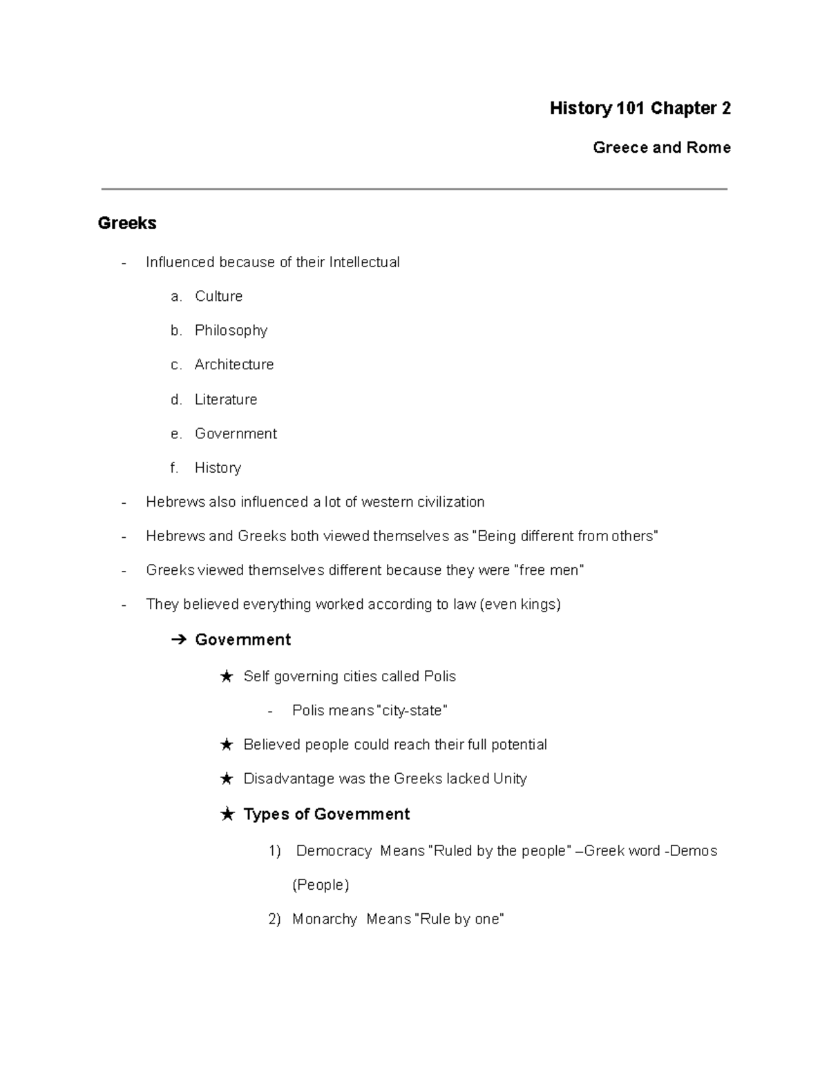 History 101 Chapter 2-Greece-Rome-Lecture-Notes - History 101 Chapter 2 ...
