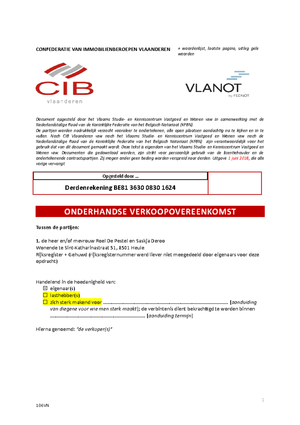 Compromis opdracht vastgoed - CONFEDERATIE VAN IMMOBILIENBEROEPEN ...