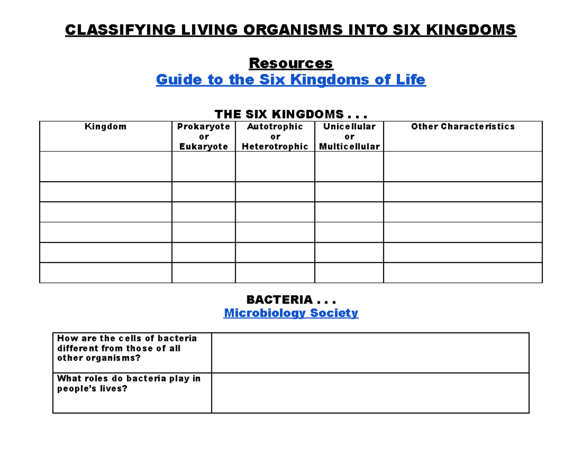 Ella Nightingale - THE SIX Kingdoms - CLASSIFYING LIVING ORGANISMS INTO ...