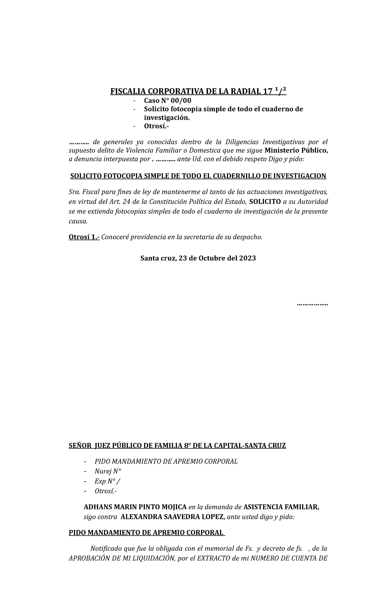 Copias simples - FISCALIA CORPORATIVA DE LA RADIAL 17 ¹/² Caso N° 00 ...