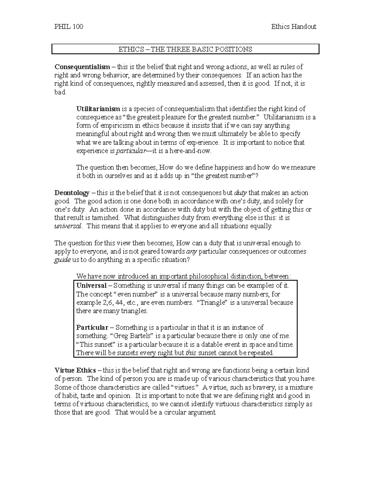 Ethics - Three Basic Positions - PHIL 100 Ethics Handout ETHICS THE THREE BASIC POSITIONS - Studocu