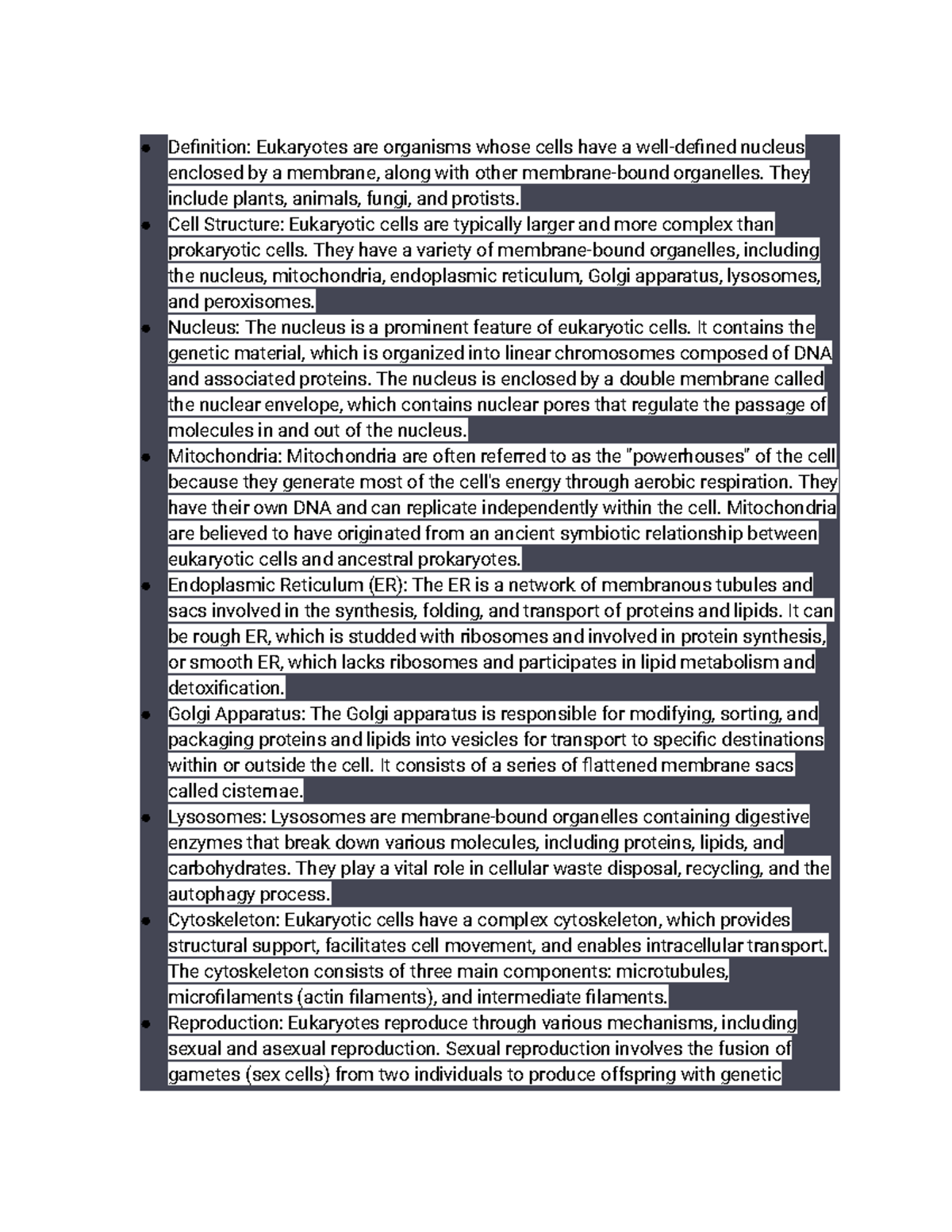 Untitled document - general info - Definition: Eukaryotes are organisms ...