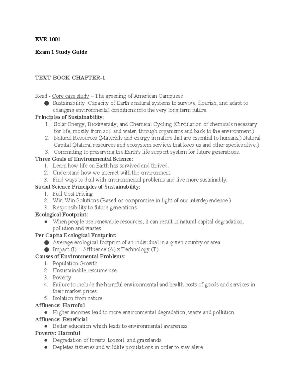 Evr studyguide - notes - EVR 1001 Exam 1 Study Guide TEXT BOOK CHAPTER ...