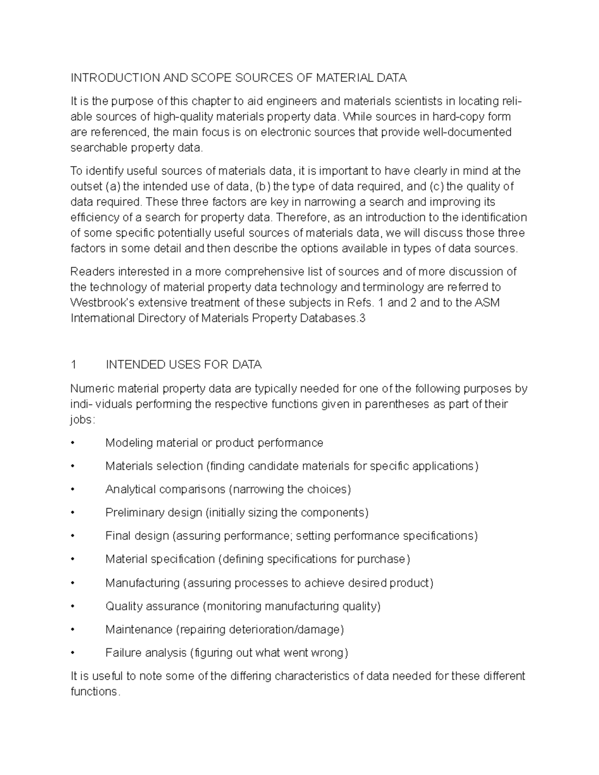 Introduction AND Scope Sources OF Material DATA - INTRODUCTION AND ...