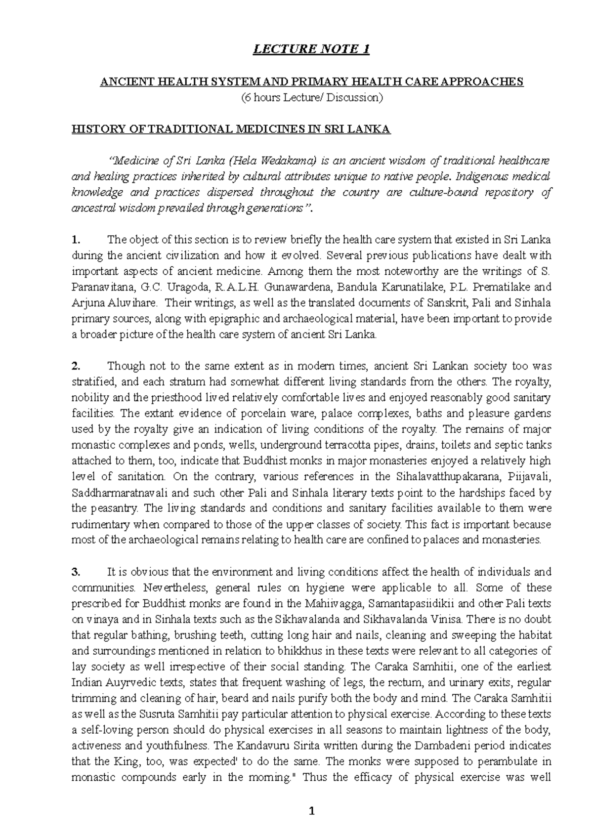 Ancient Health System AND Primary Health CARE Approaches in Sri LAnka ...