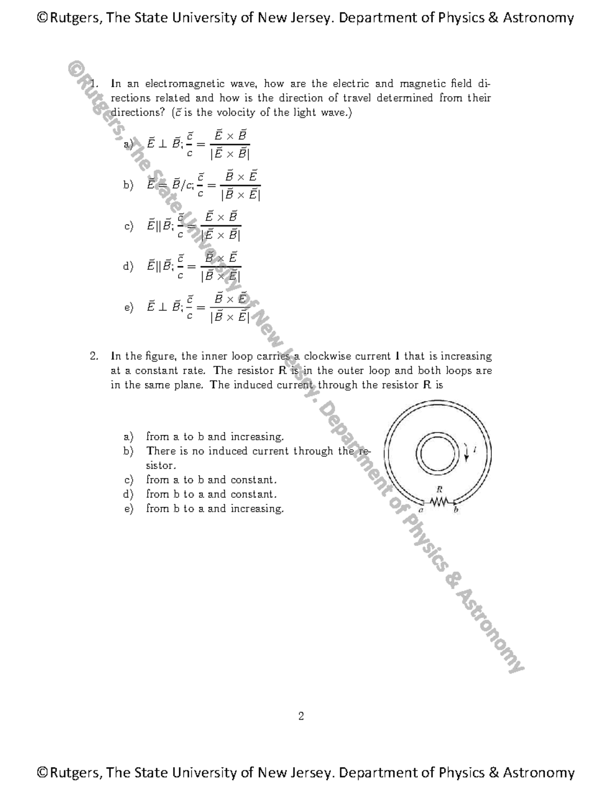 FE F17 - Physics practice final - In an electromagnetic wave, how are ...
