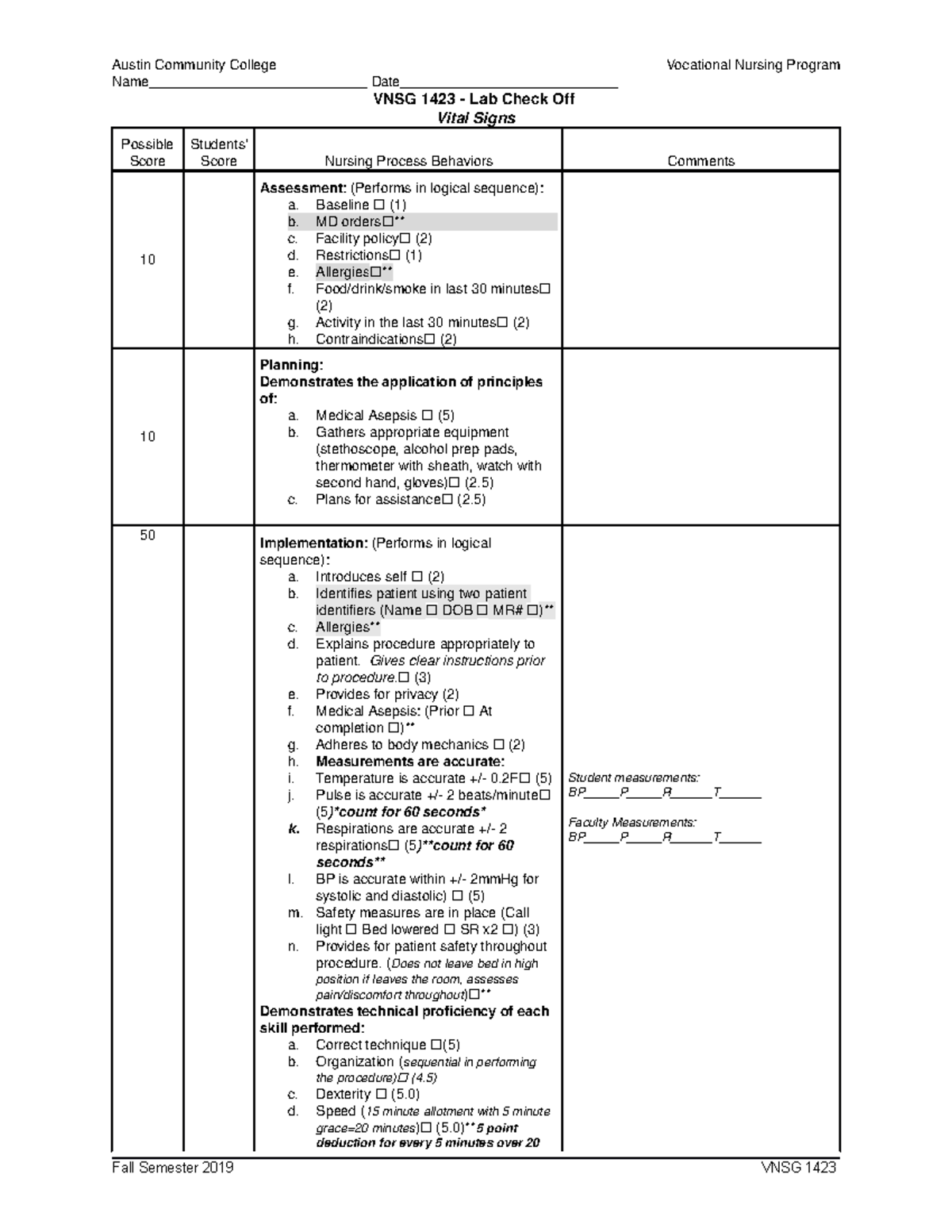 Vitals Check-OFF Sheet- Student-FA-2019 - Austin Community College ...