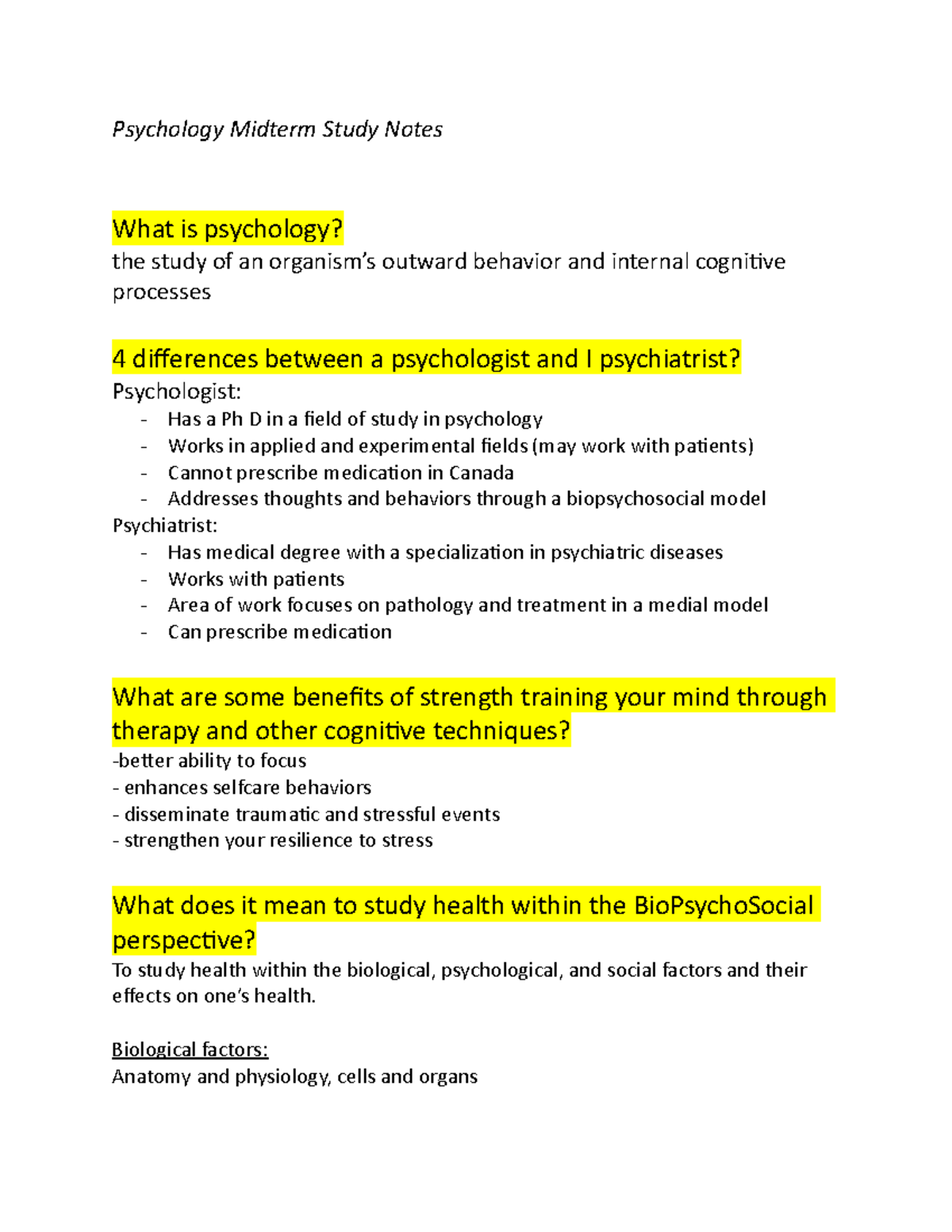Psychology Midterm Review - Psychology Midterm Study Notes What is ...