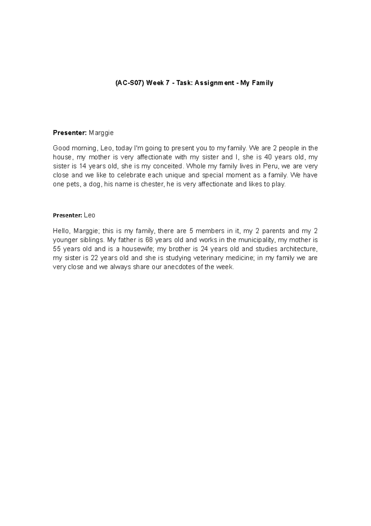 Week 7 - Task Assignment - My Family - (AC-S07) Week 7 - Task ...