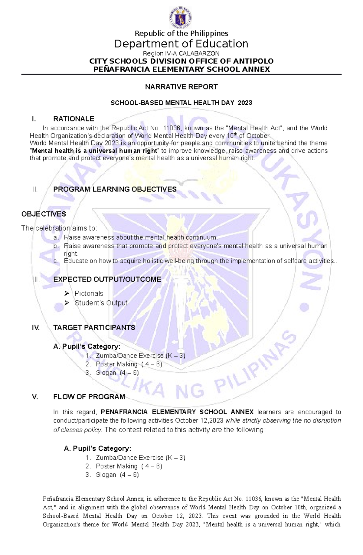 Narrative Report ON Science Month - Republic of the Philippines ...
