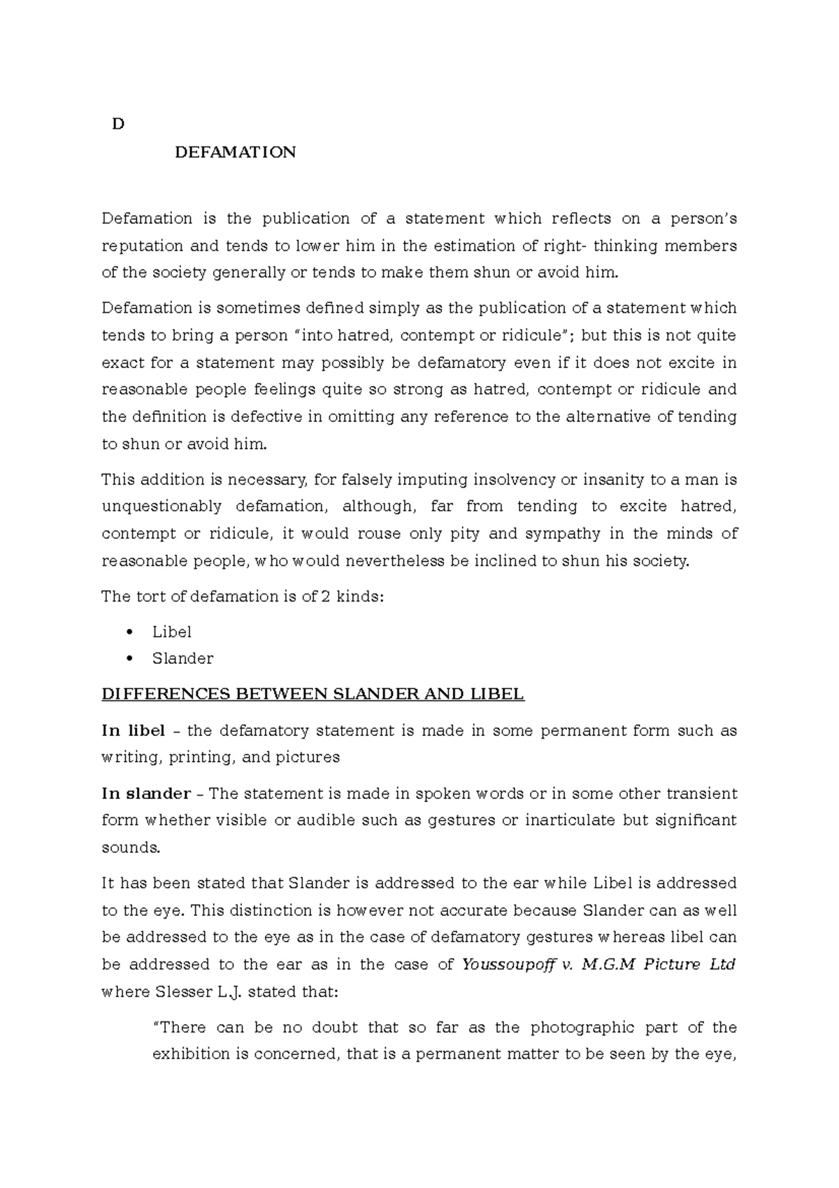 Defemation 2 - Thanks - DEFAMATION Defamation is the publication of a ...