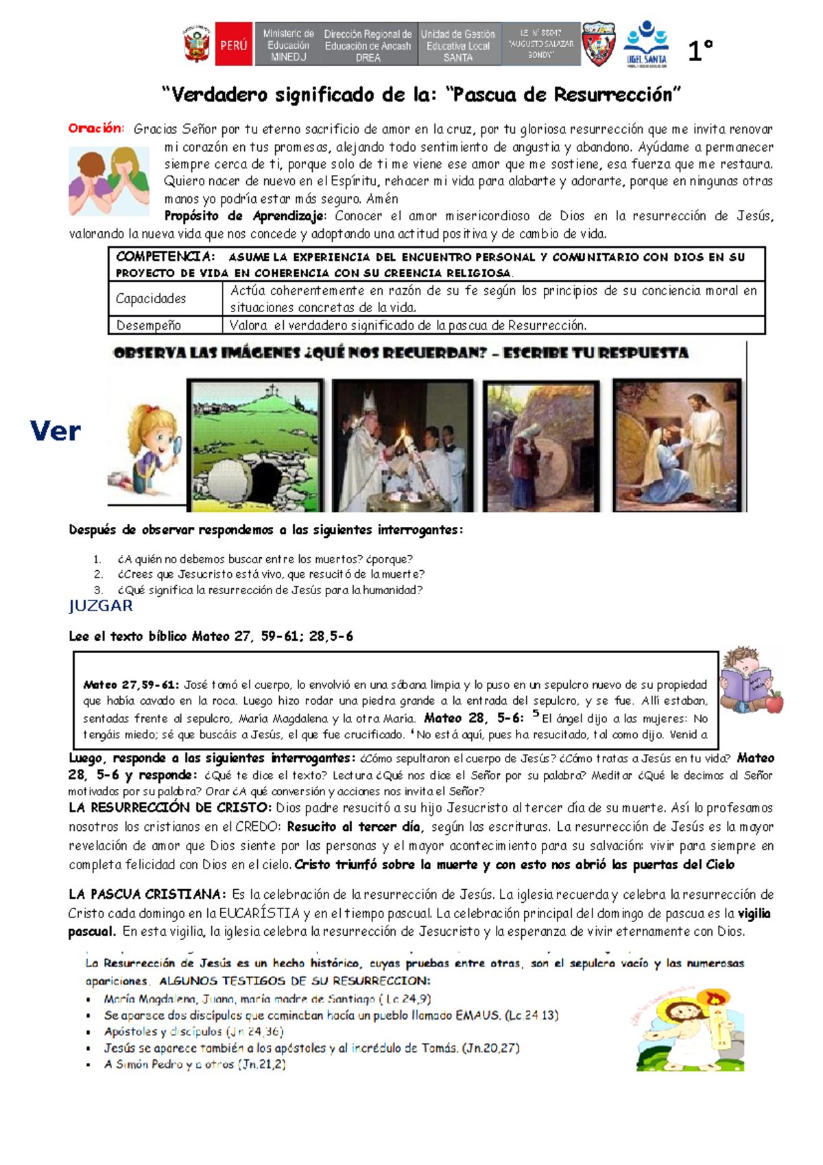 Actividad 02- Resurrección - “Verdadero significado de la: “Pascua de ...