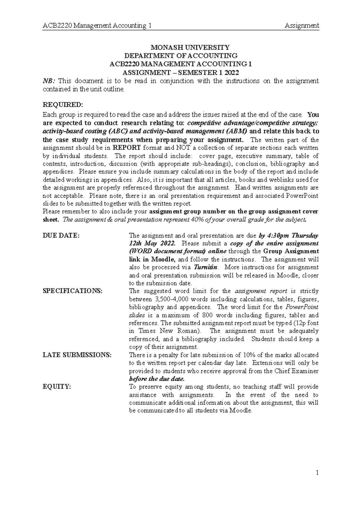 Wire Buzz Ltd - ACC2200 assignment - MONASH UNIVERSITY DEPARTMENT OF ...