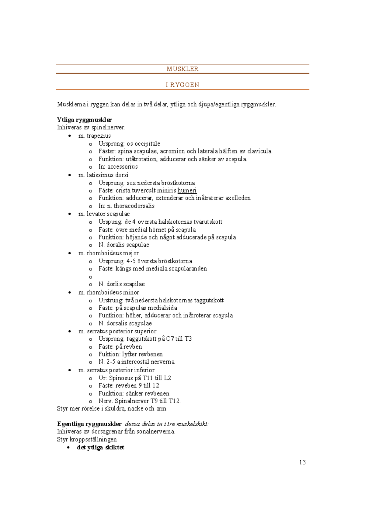 Ryggens anatomi-muskler - MUSKLER I RYGGEN Musklerna i ryggen kan delas ...
