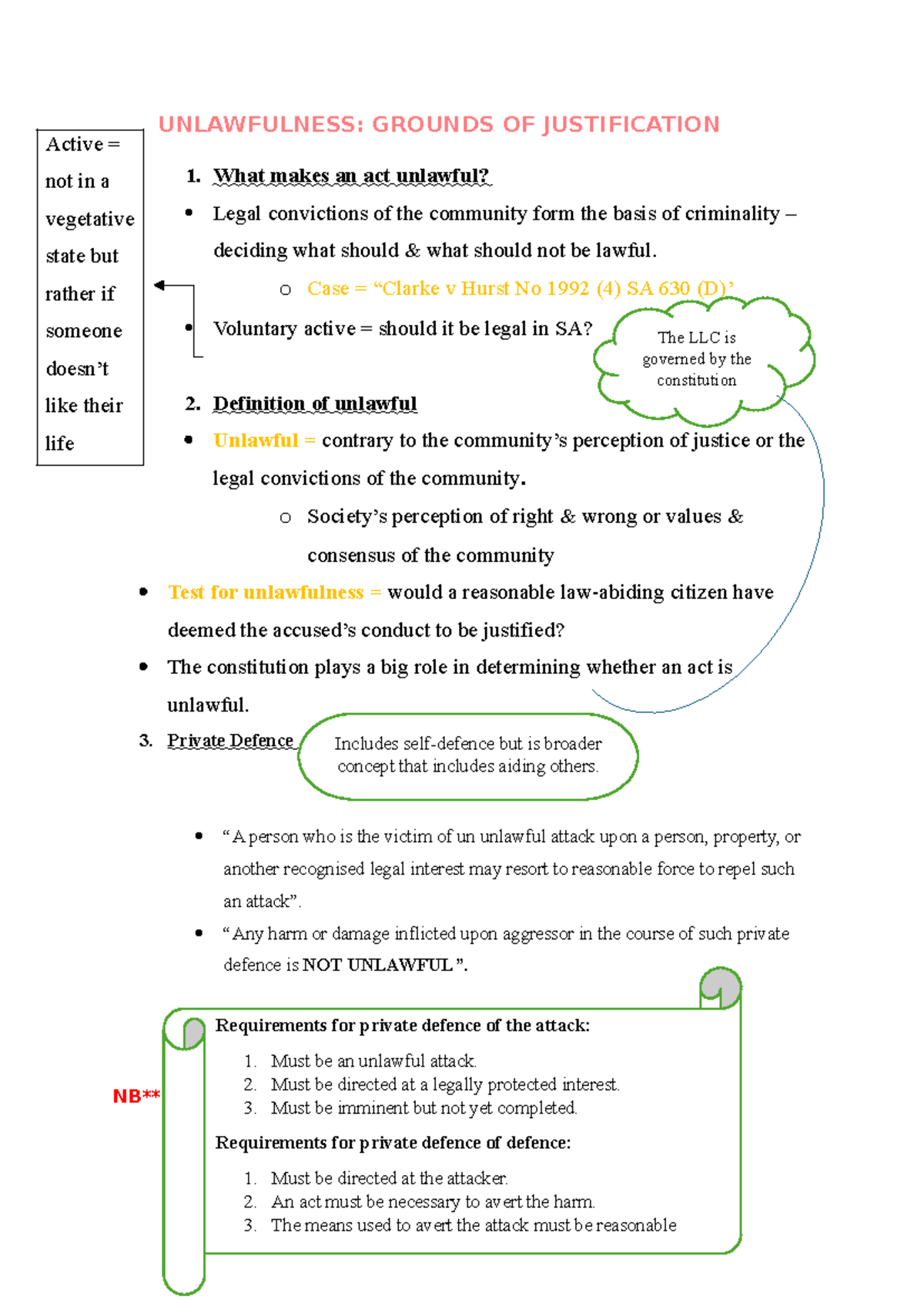 Semester 2 Criminal LAW - UNLAWFULNESS: GROUNDS OF JUSTIFICATION 1 ...