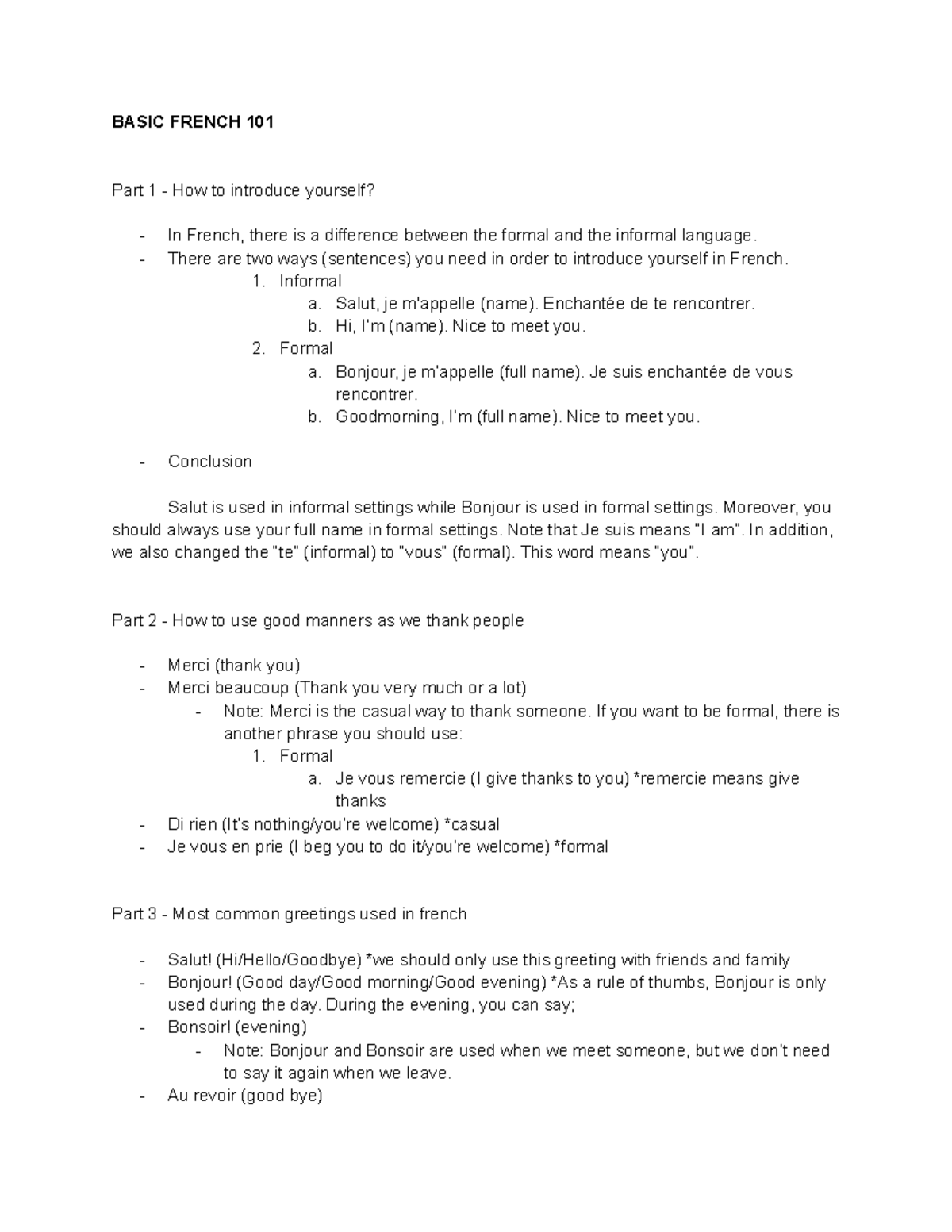 Basic French 101 - BASIC FRENCH 101 Part 1 - How to introduce yourself ...