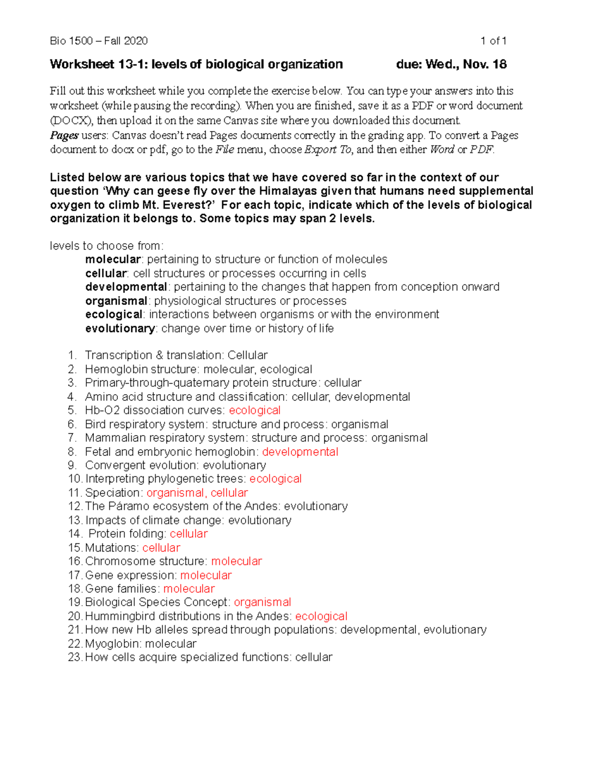 W13-1 goose levels - definitions - Bio 1500 – Fall 2020 of 1 1 ...